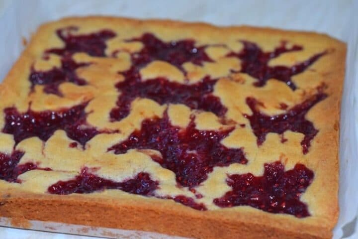 Easy Bakewell Cookie Bars With a Jam Swirl - Sweet Mouth Joy