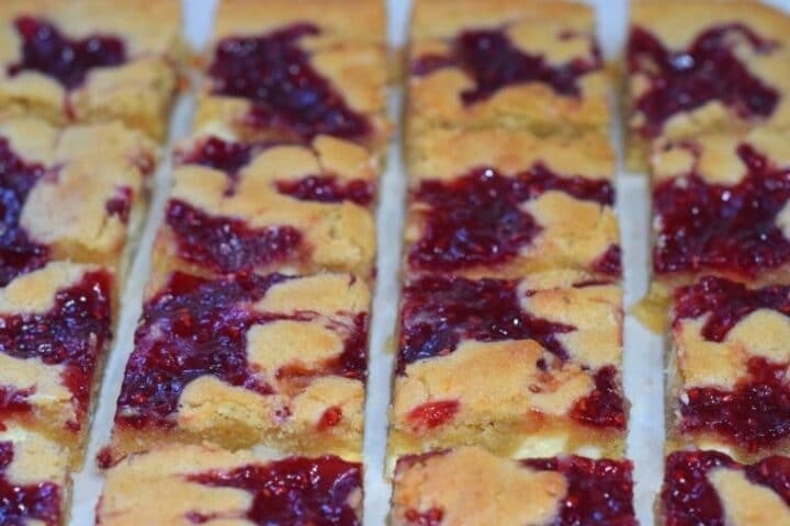 Easy Bakewell Cookie Bars With a Jam Swirl - Sweet Mouth Joy