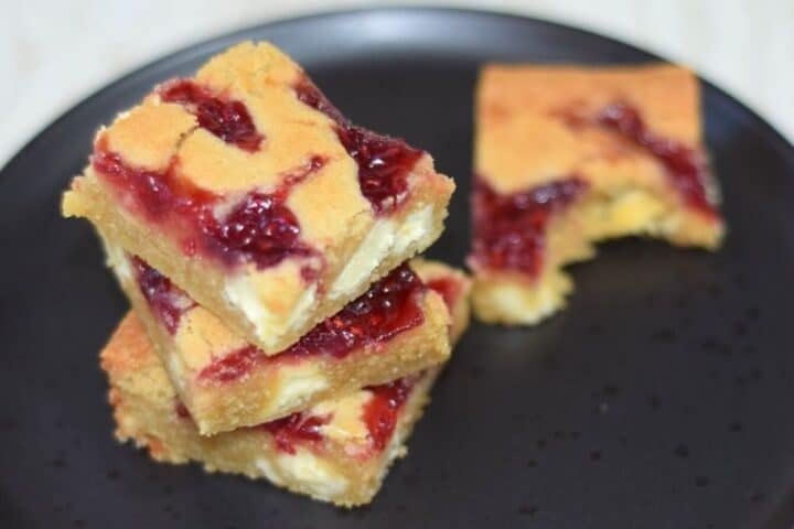 Easy Bakewell Cookie Bars With a Jam Swirl - Sweet Mouth Joy